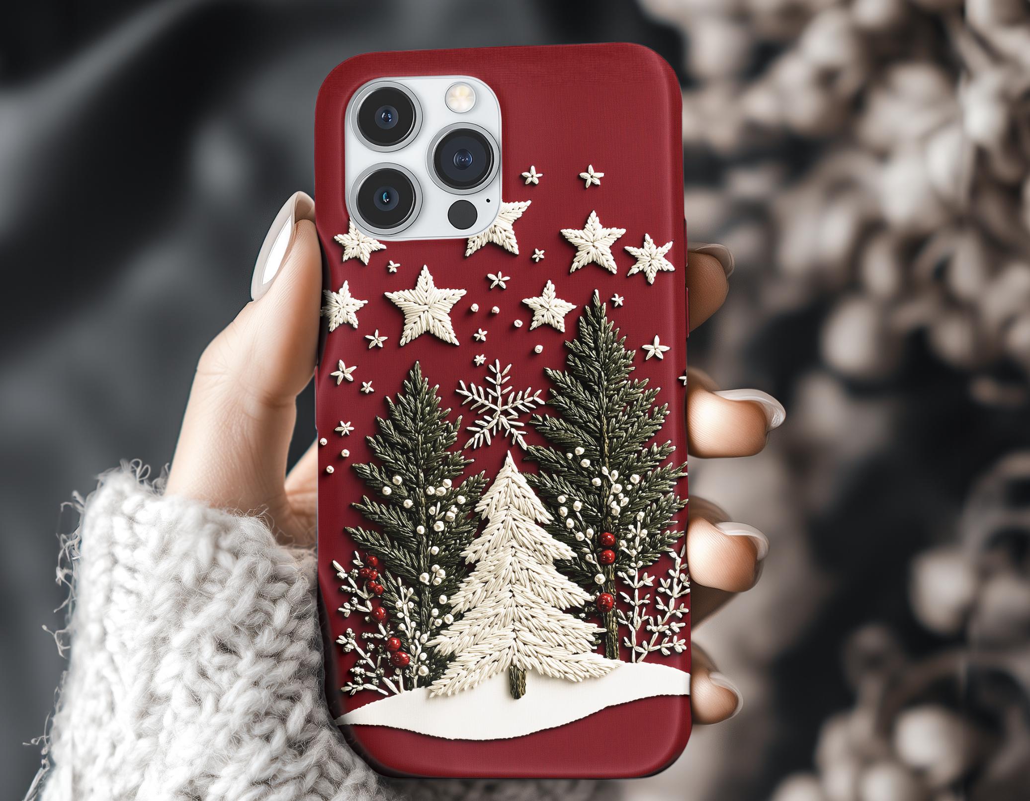 Christmas Tree and Star 3D Winter Phone Case, Red Holiday iPhone 17 16 ...