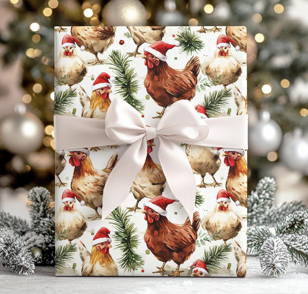 Christmas Chicken Wrapping Paper, Hen and Rooster Gift Wrap, Farmhouse ...