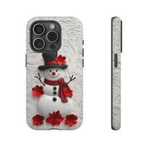 Christmas Snowman Phone Case | 3D Snowman With Red Poinsettias Design ...