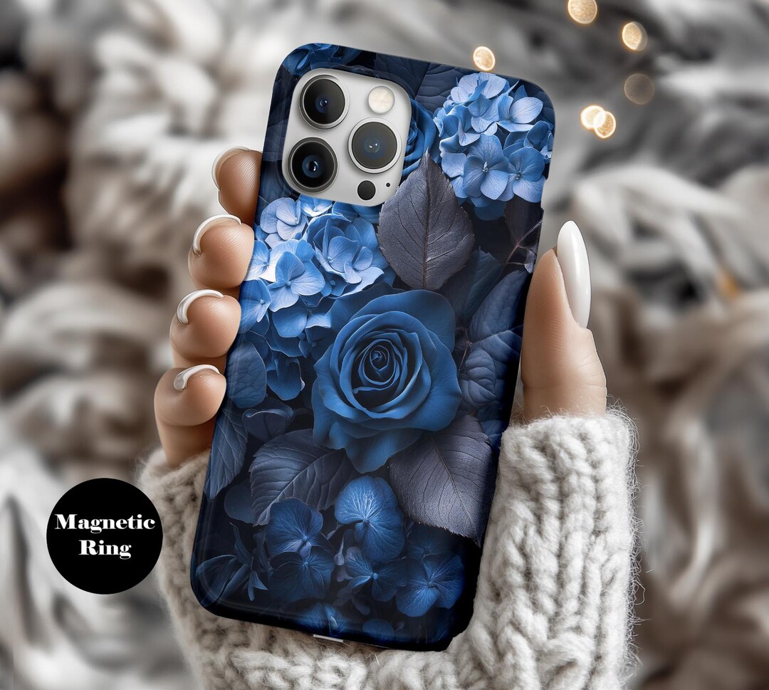 Elegant Midnight Blue Floral Phone Case – Magsafe for iPhone 16 Pro Max ...
