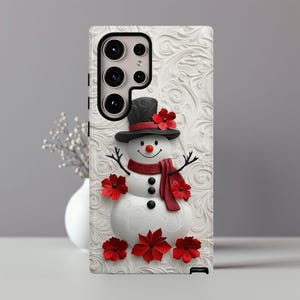 Christmas Snowman Phone Case | 3D Snowman With Red Poinsettias Design ...