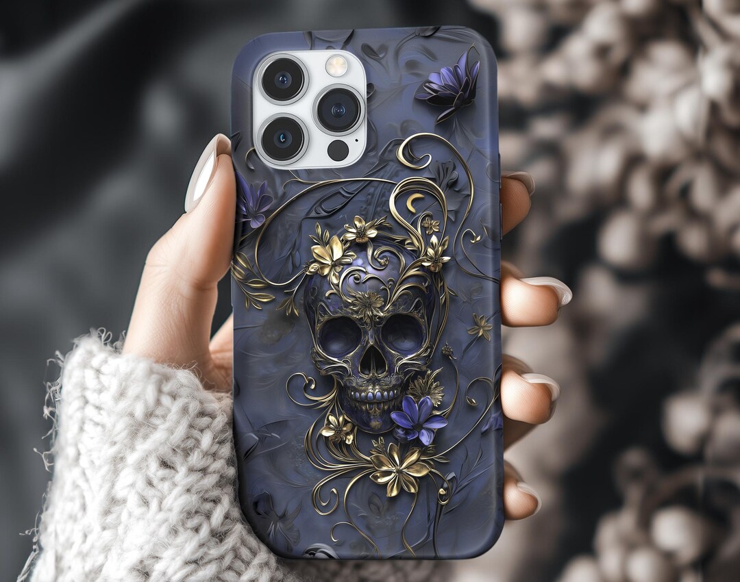 Gothic Dark Academia Stained Glass Skull Phone Case 3D Halloween Design ...