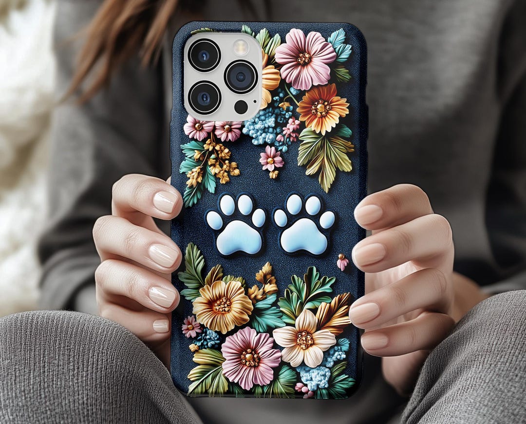 Paw Print Floral Wreath Phone Case | 3D Art Style for Dog Lovers ...