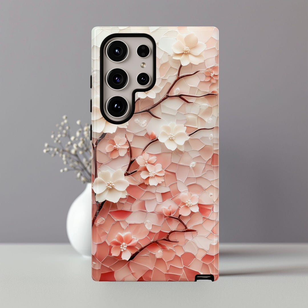 Cherry Blossom Stained Glass Mosaic Samsung Galaxy Case - Elegant Floral Design for Galaxy S23 ...