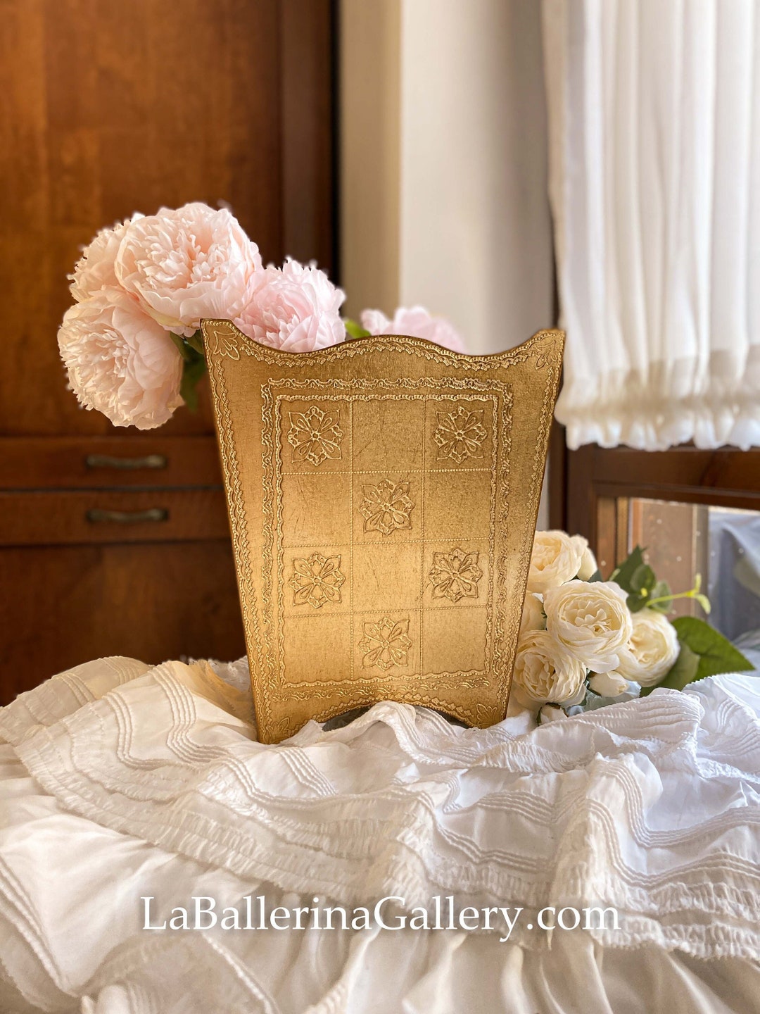 Italian Florentine Tray Wood Gold Baroque Rococo Luxury Royal Bin Trash ...