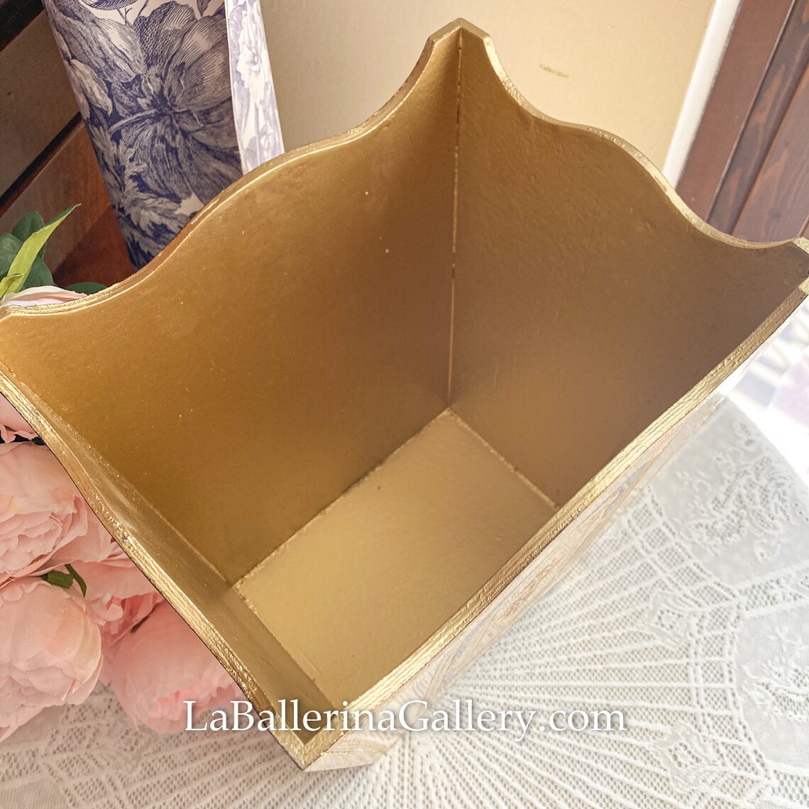 Italian Florentine Tray Wood Gold Baroque Rococo Luxury Royal Bin Trash ...