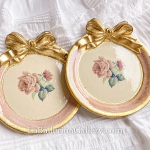 2 Pieces Italian Florentine Coasters Rose Ribbon Bow Baroque Rococo ...