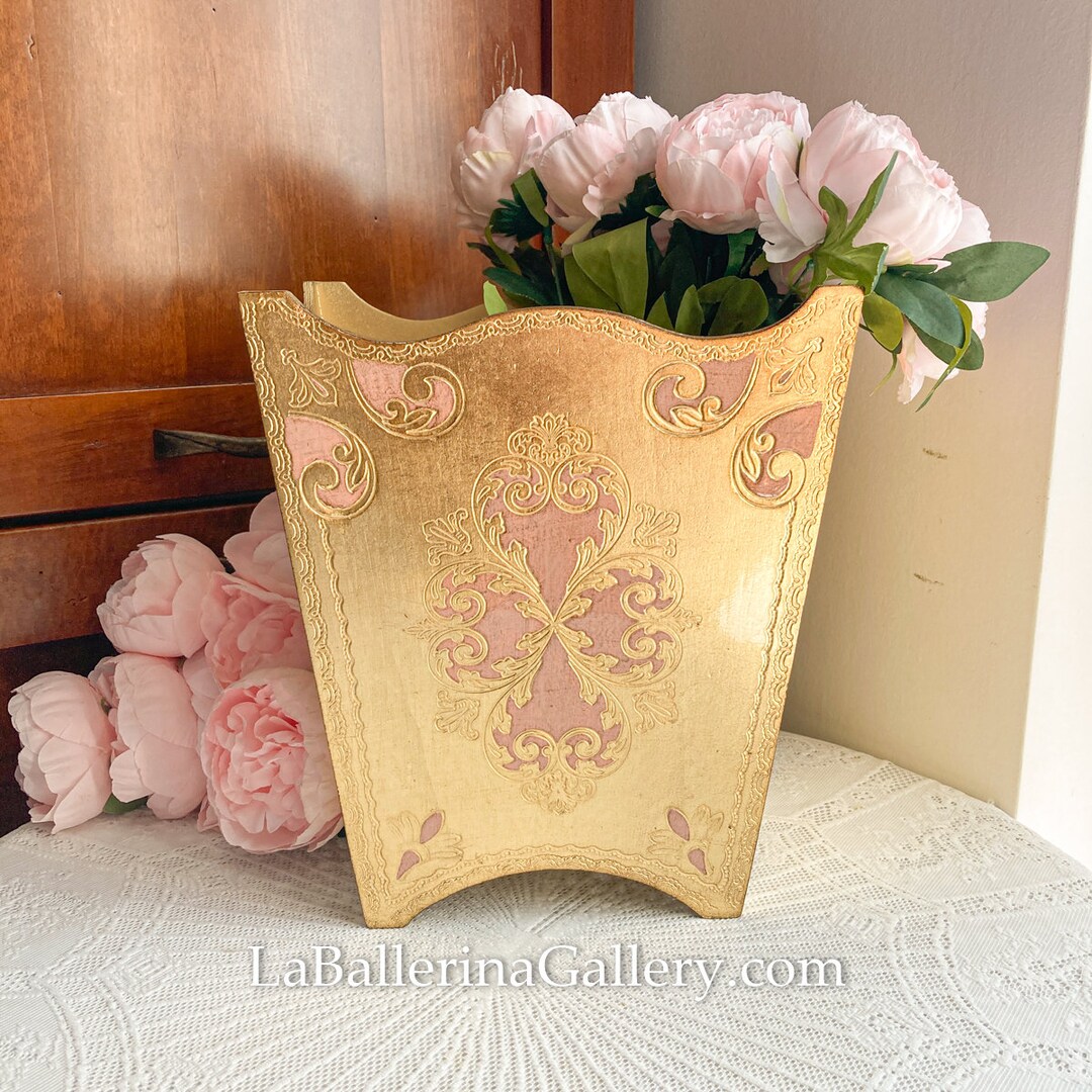 Italian Florentine Tray Wood Gold Baroque Rococo Luxury Royal Bin Trash ...