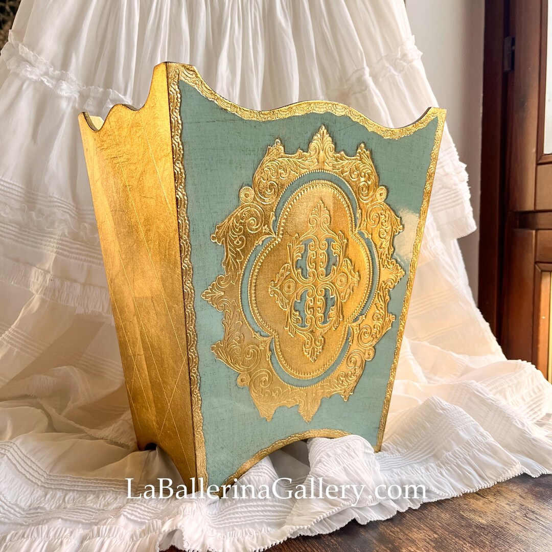 Italian Florentine Tray Wood Gold Baroque Rococo Luxury Royal Bin Trash ...