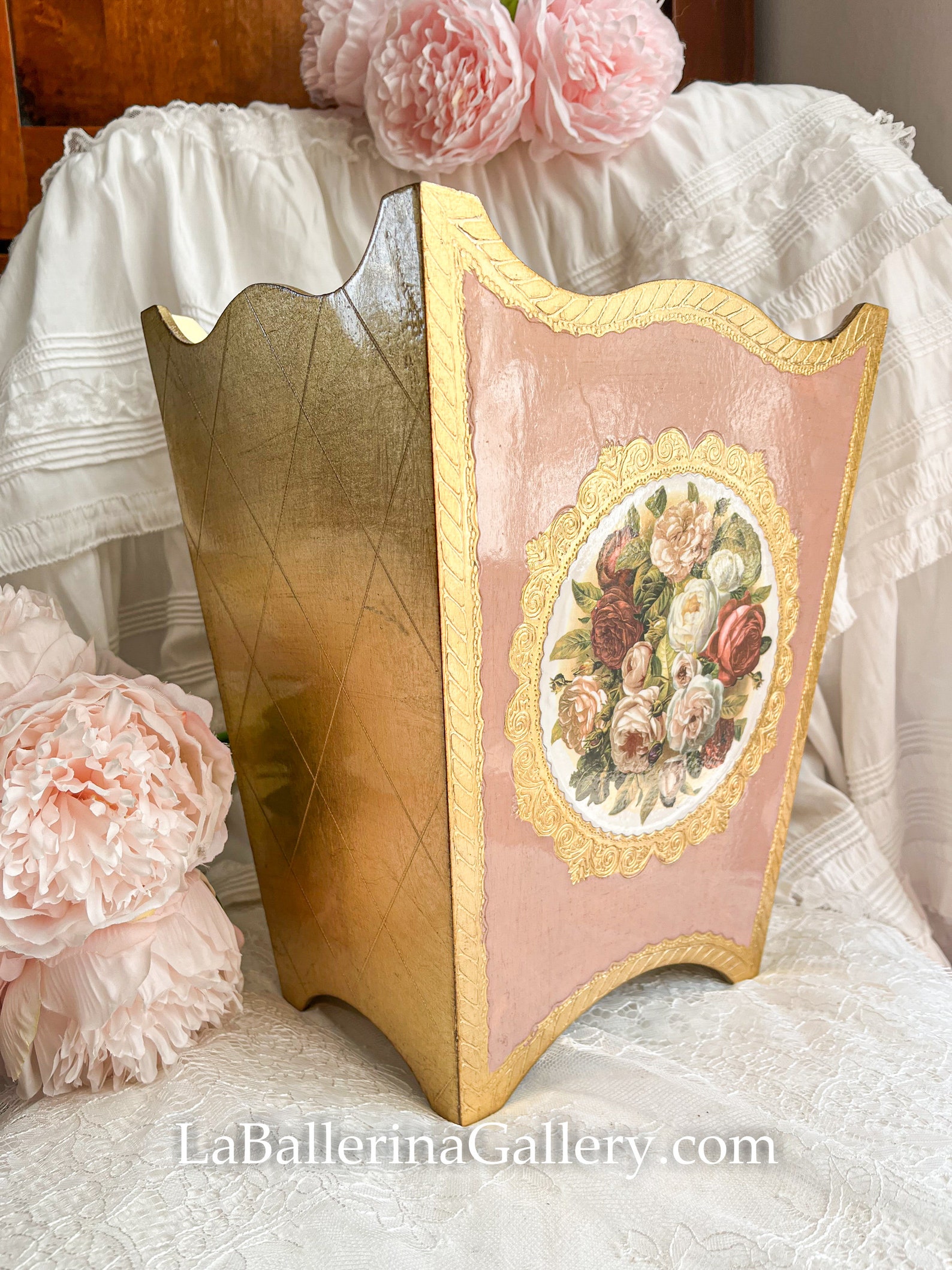 Italian Florentine Tray Wood Gold Baroque Rococo Luxury Royal Bin Trash ...
