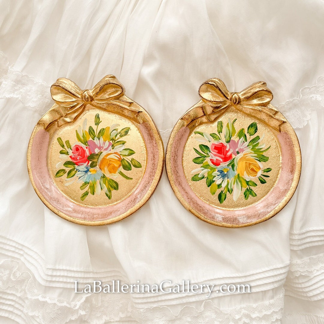 2 Pieces Italian Florentine Coasters Boutique Ribbon Bow Baroque Rococo ...