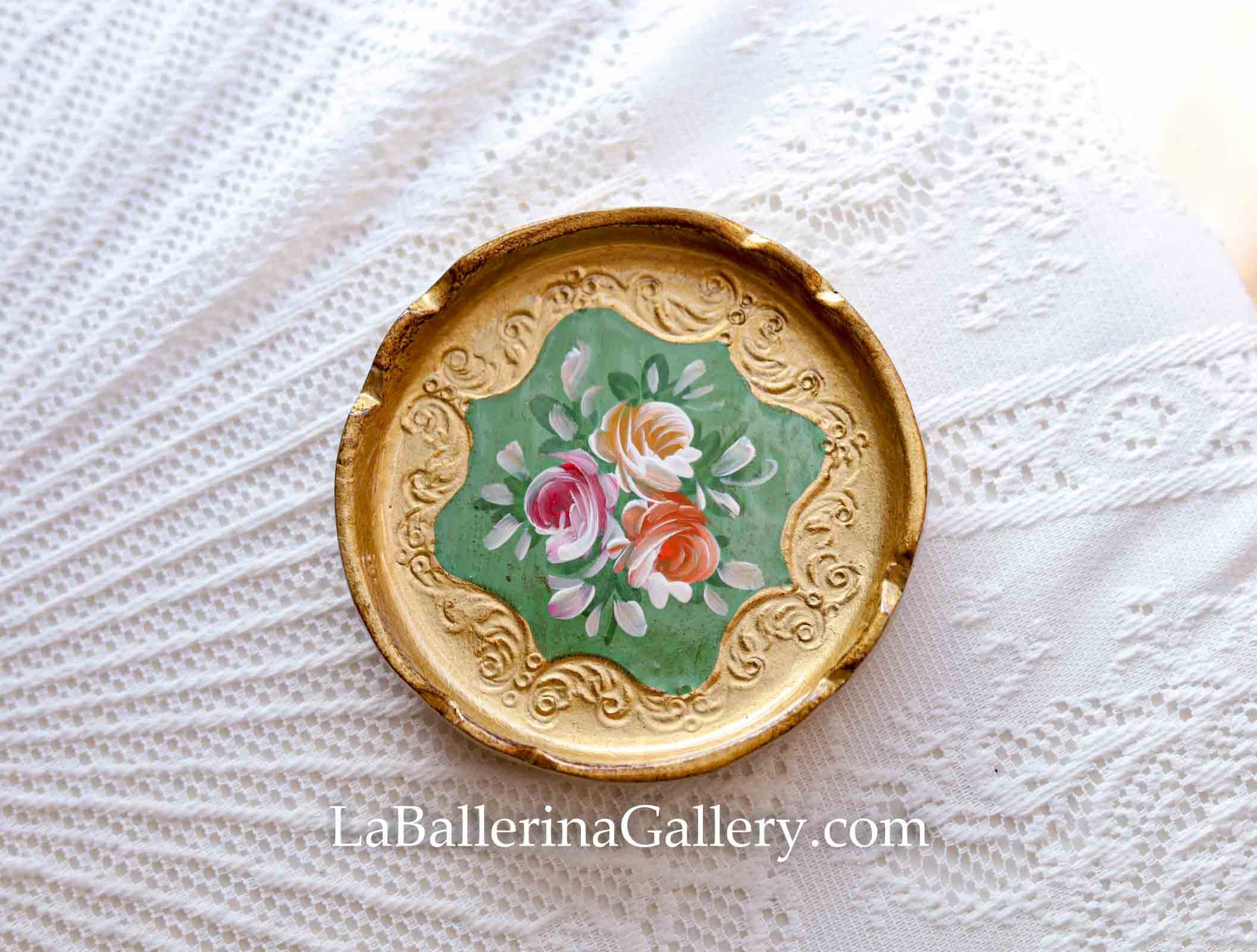 2 Pieces Italian Florentine Coaster Hand Paint Rose Baroque - Etsy