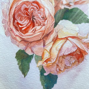 Original Rose Watercolor Painting With Italian Florentine - Etsy