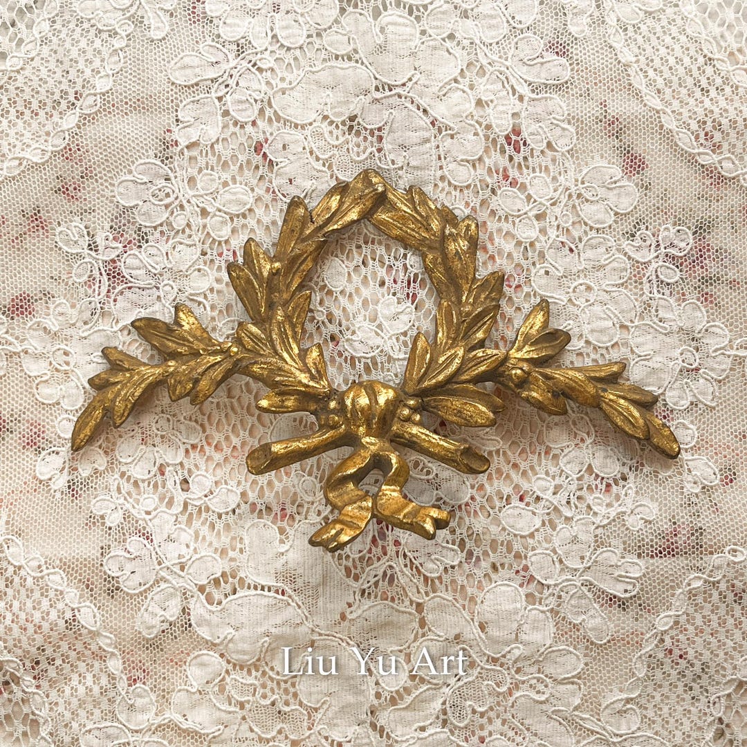 Antique Vintage Baroque Rococo Wreath Ribbon Acanthus Brass Wall Decor ...