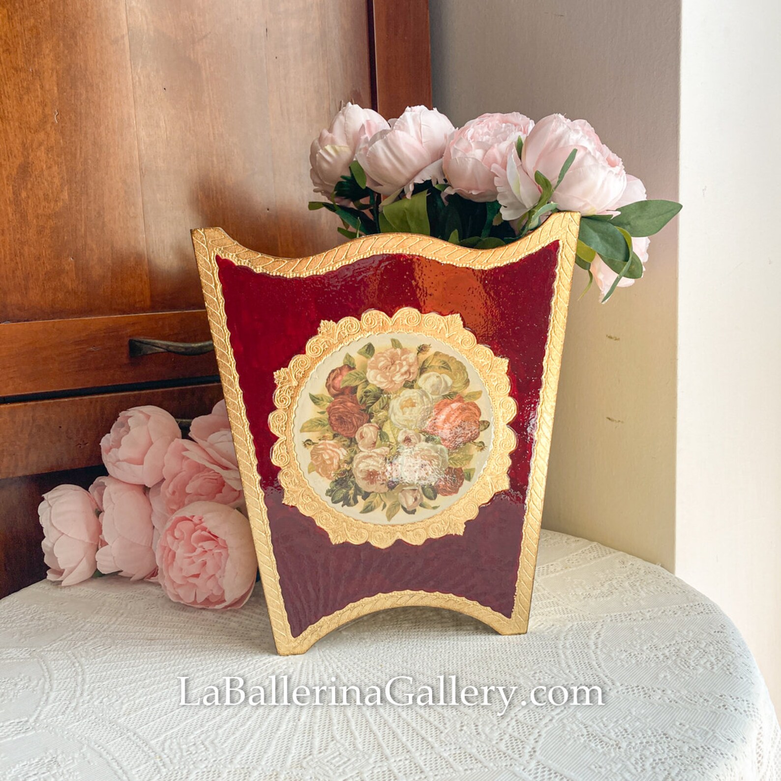 Italian Florentine Tray Wood Gold Baroque Rococo Luxury Royal Bin Trash ...