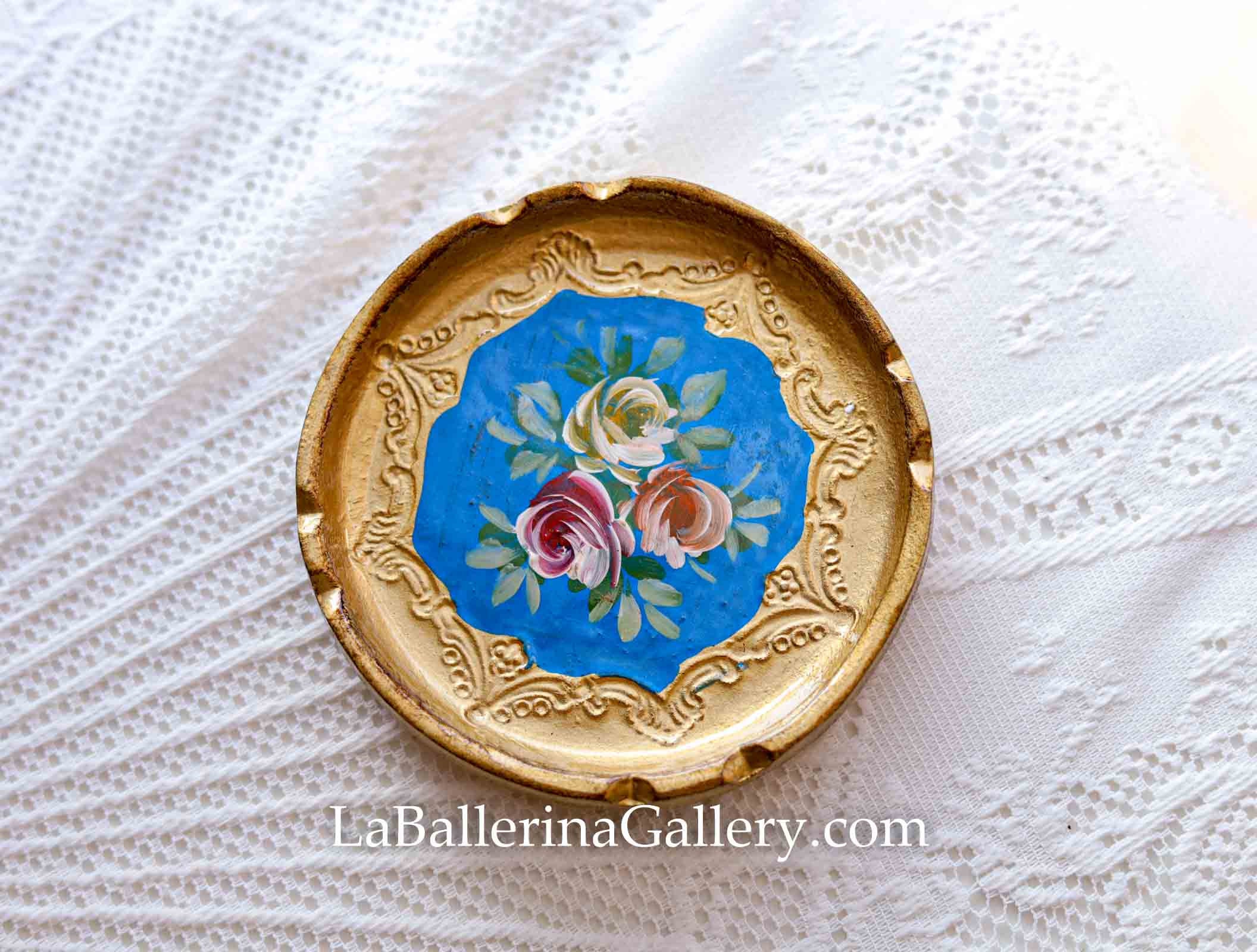2 Pieces Italian Florentine Coaster Hand Paint Rose Baroque - Etsy