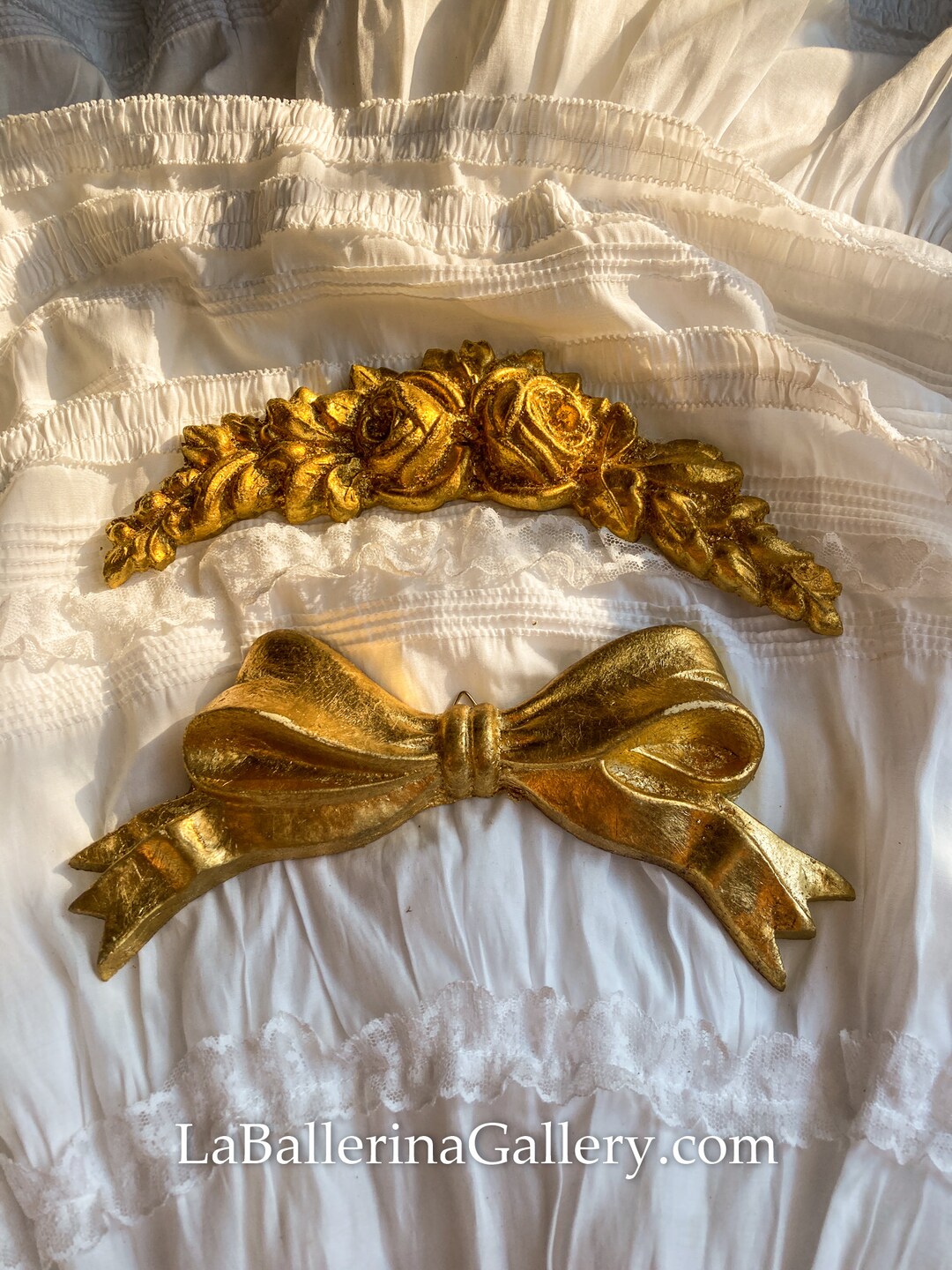 Italian Florentine Ribbon Bow Wall Hanging Wood Gold Baroque Rococo ...