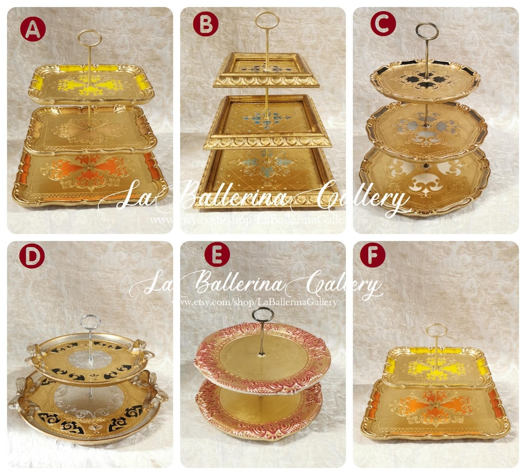Italian Florentine Tray Dessert Fruit Stand Holder Wood Baroque Home ...