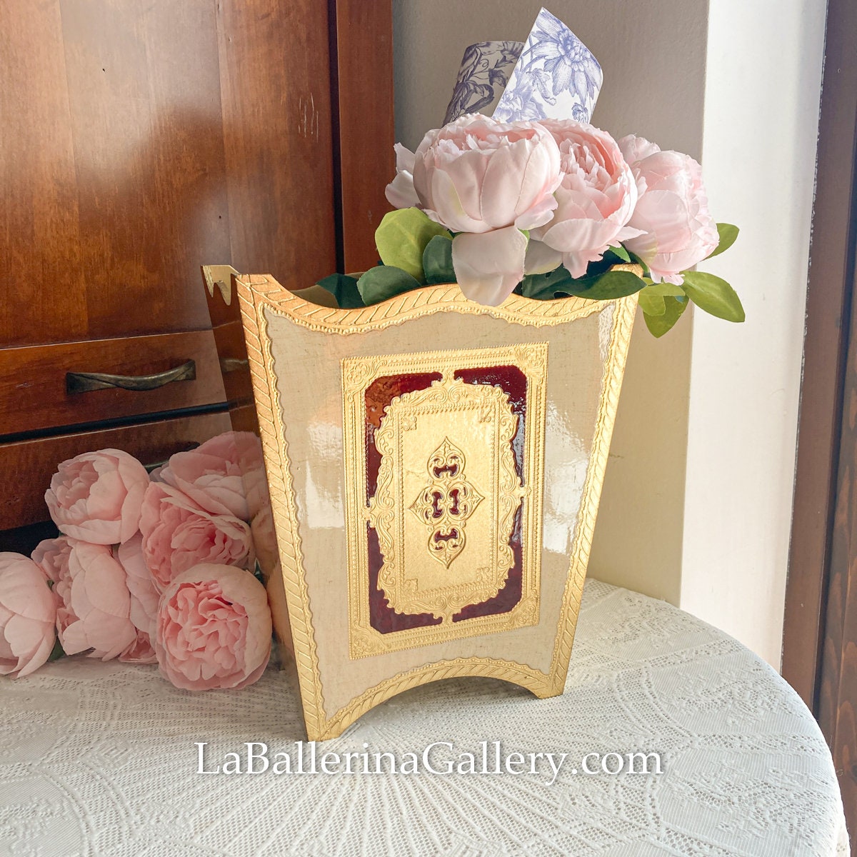 Italian Florentine Tray Wood Gold Baroque Rococo Luxury Royal Bin Trash ...