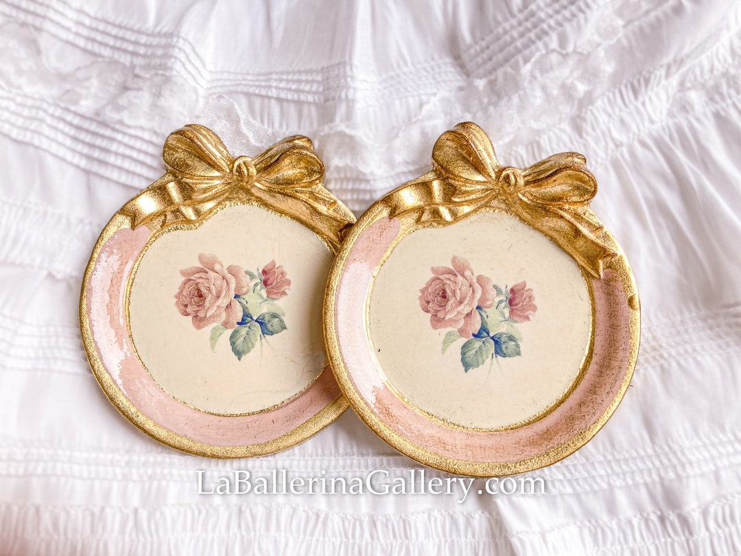 2 Pieces Italian Florentine Coasters Rose Ribbon Bow Baroque Rococo ...