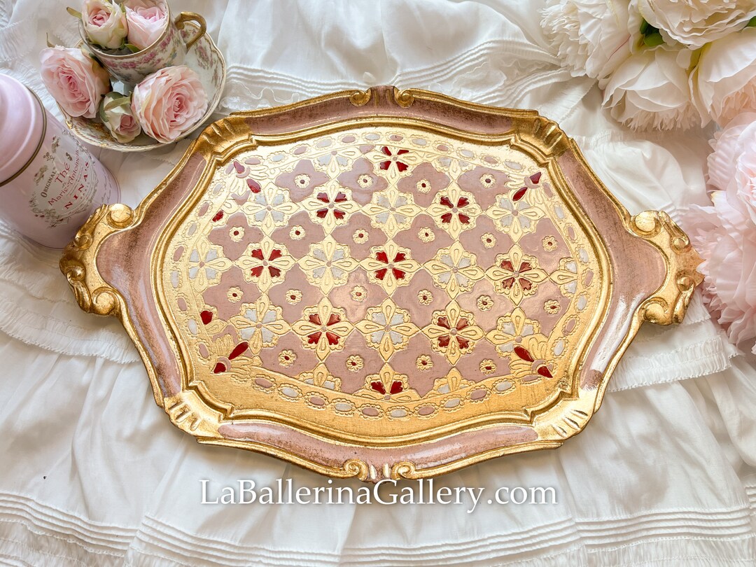 Italian Florentine Tray Wood Gold Baroque Rococo Luxury Tea Board Home ...