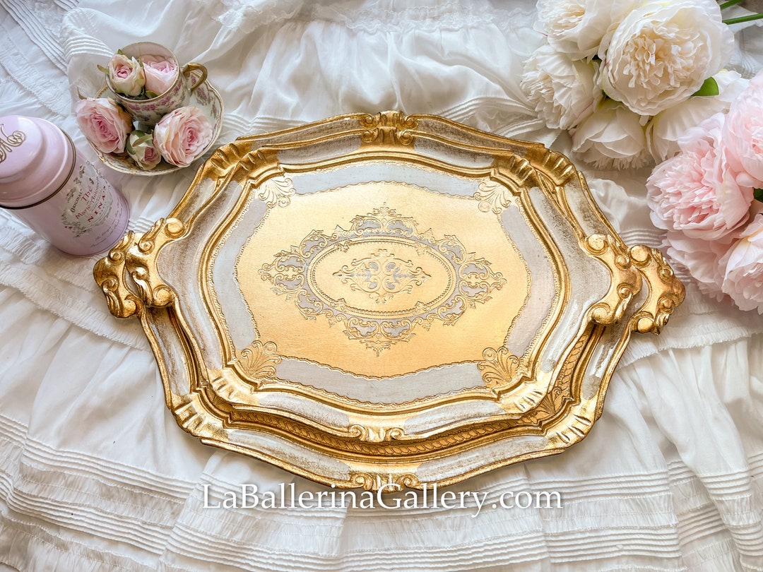 Italian Florentine Tray Wood Gold Baroque Rococo Luxury Tea Board Home ...
