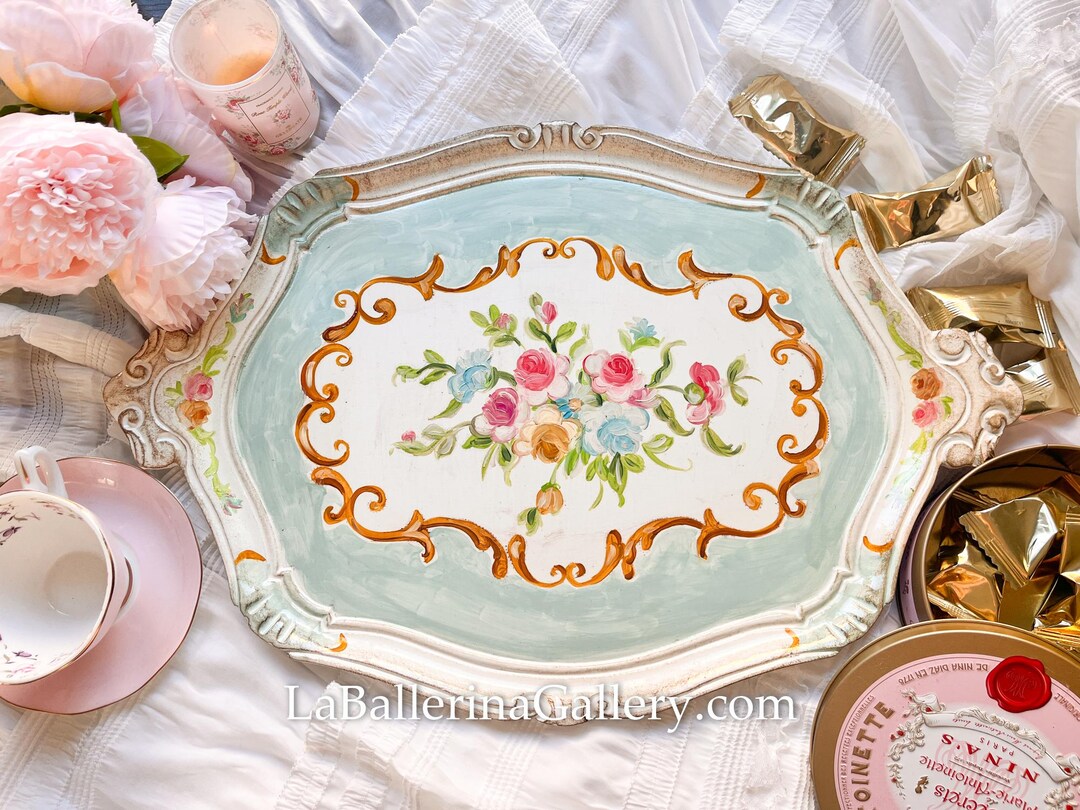 Italian Florentine Tray Wood Gold Baroque Rococo Luxury Tea Board Home ...
