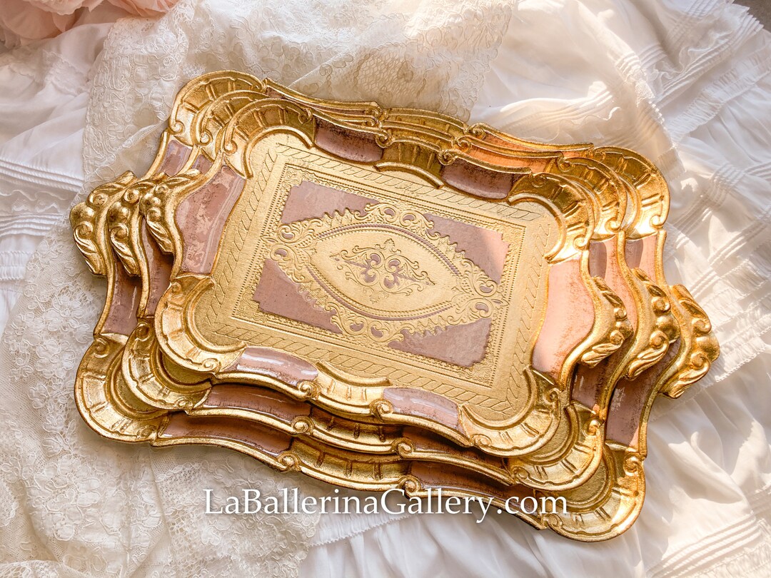 Italian Florentine Tray Hand Paint Wood Gold Baroque Rococo Tea Board ...
