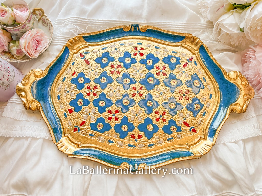 Italian Florentine Tray Wood Gold Baroque Rococo Luxury Tea Board Home ...