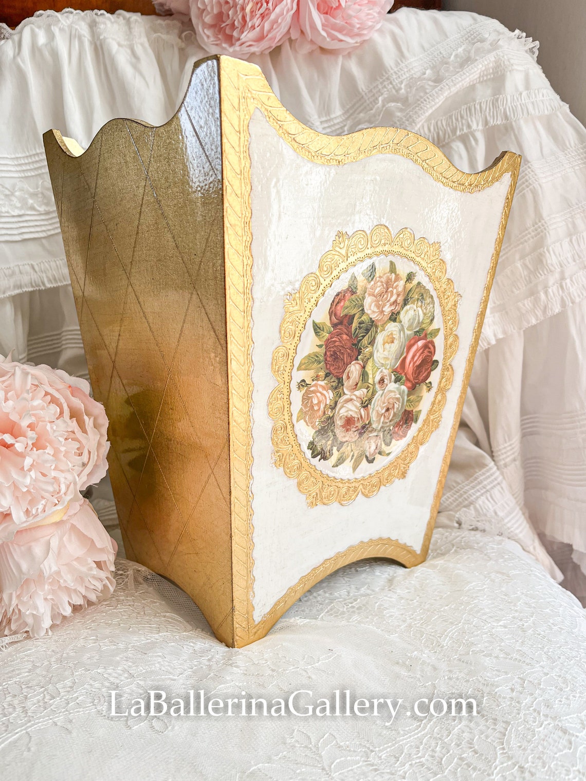 Italian Florentine Tray Wood Gold Baroque Rococo Luxury Royal Bin Trash ...