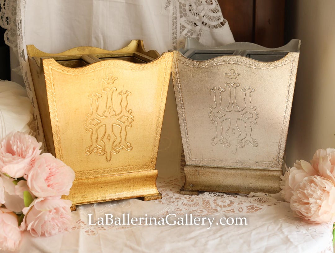 Italian Florentine Tray Wood Gold Baroque Rococo Luxury Royal Bin Trash ...