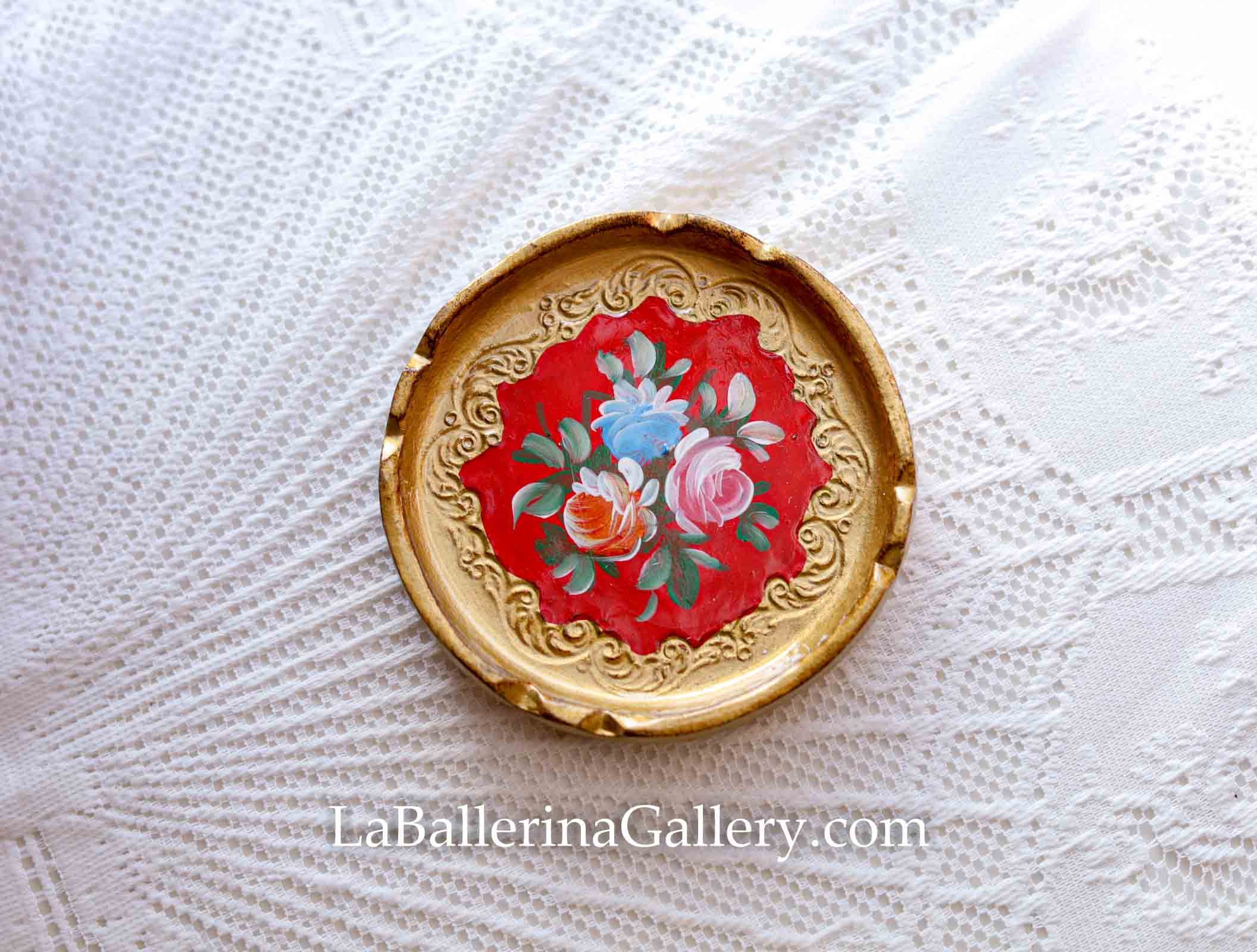 2 Pieces Italian Florentine Coaster Hand Paint Rose Baroque - Etsy