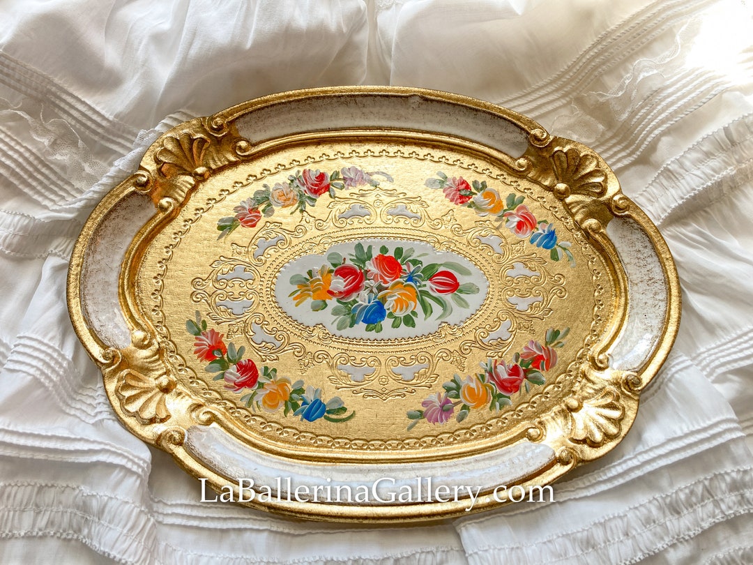 Italian Florentine Tray Wood Gold Baroque Rococo Luxury Royal Tea Board ...
