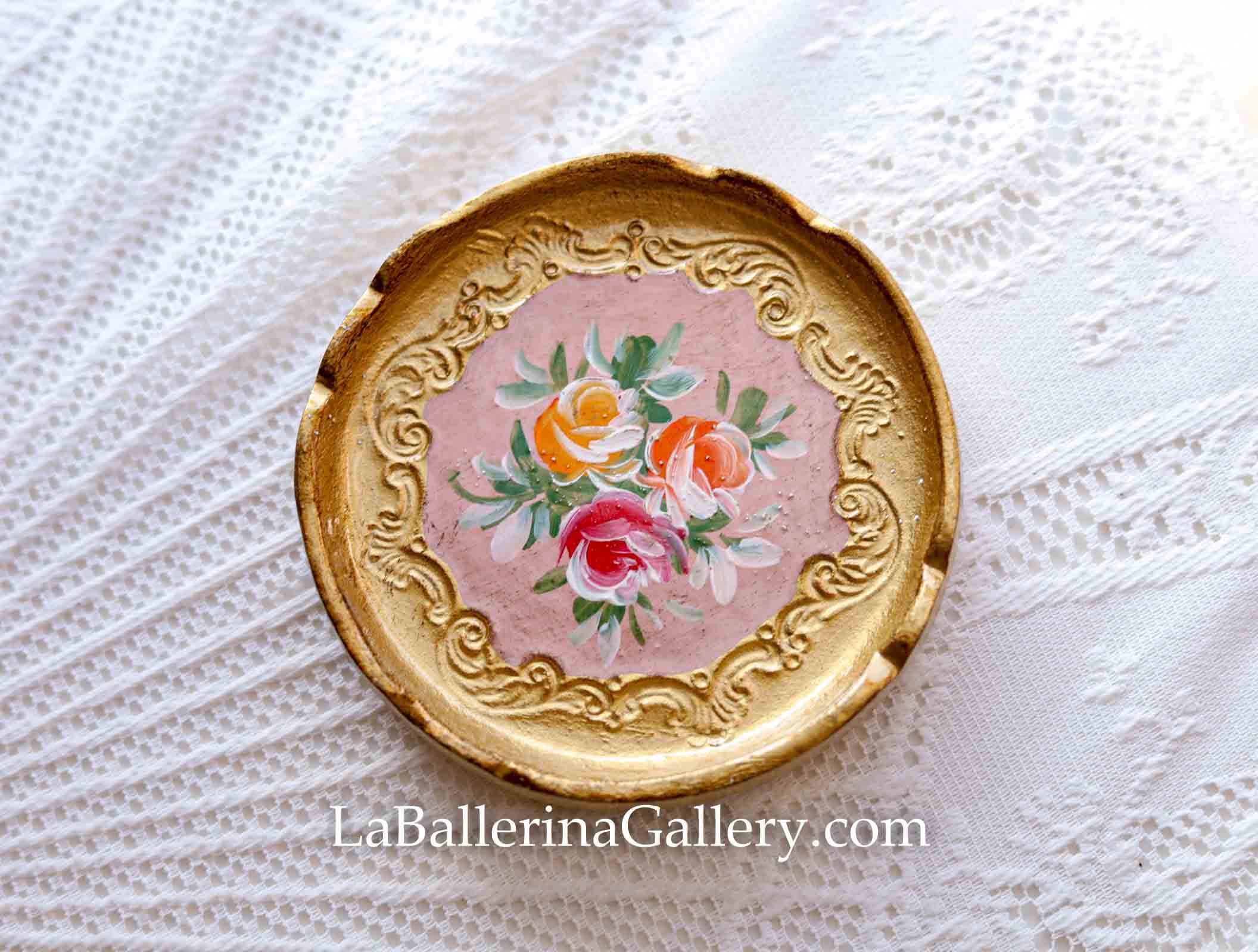 2 Pieces Italian Florentine Coaster Hand Paint Rose Baroque - Etsy
