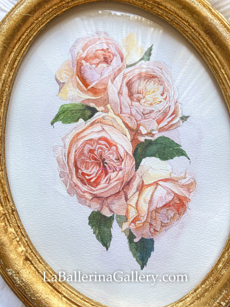 Original Rose Watercolor Painting With Italian Florentine - Etsy