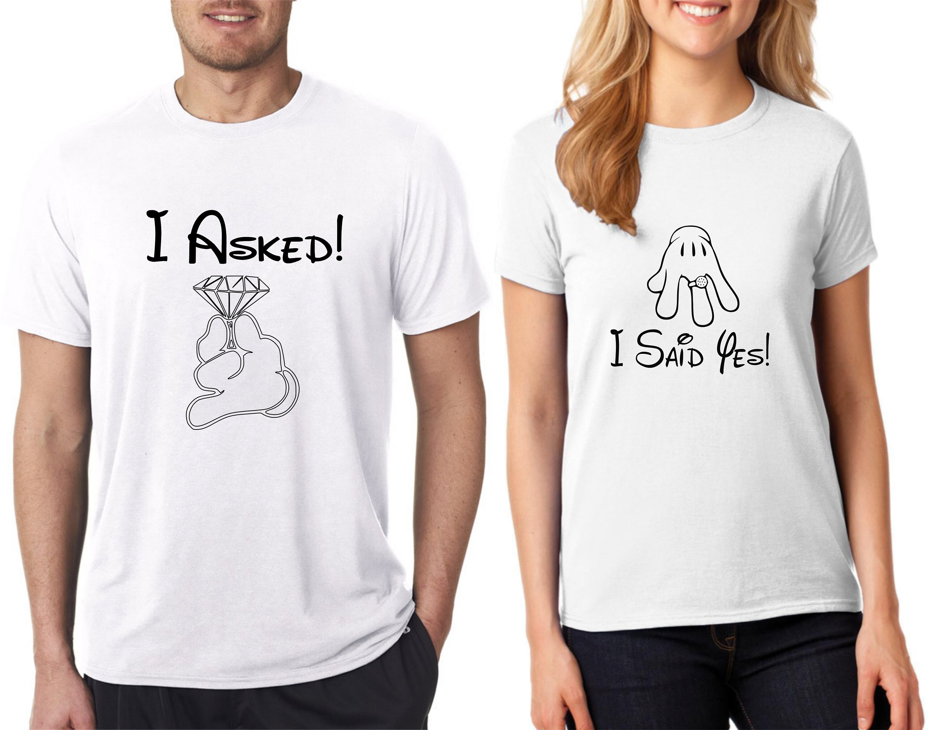I Asked & I Said Yes Mickey Mouse Hands Couples Matching Shirts ...