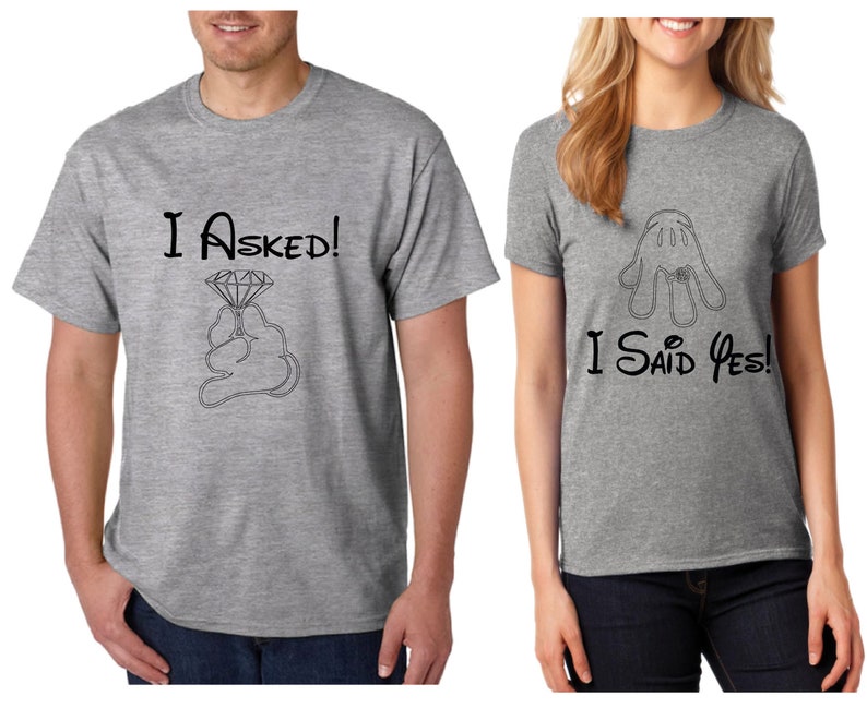 I Asked & I Said Yes Mickey Mouse Hands Couples Matching Shirts ...
