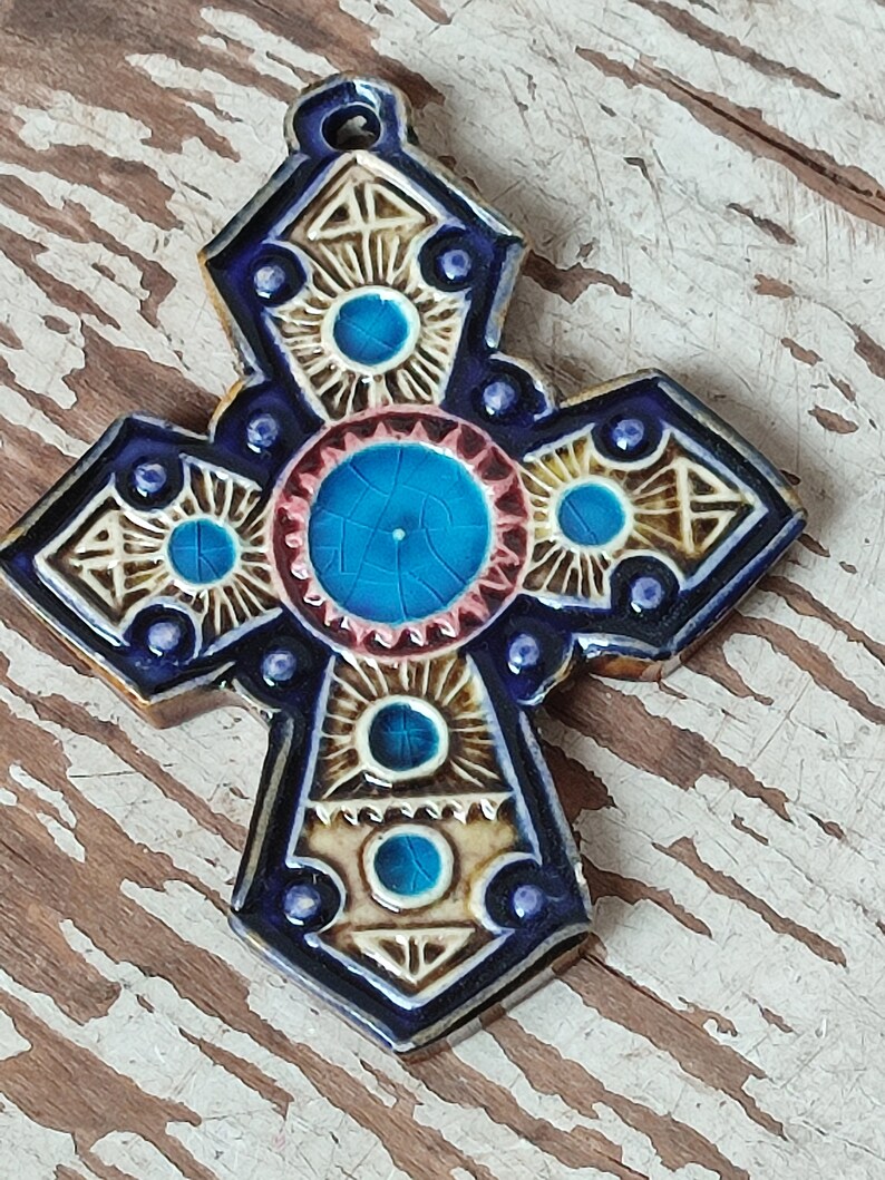 Ceramic Enameled Cross, Vintage 70s, Signed Marjatta and Jean Claude ...