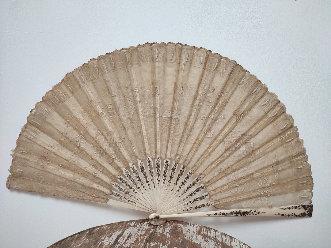 Antique Victorian Fan, Bird and Butterflies Embroideries, for ...