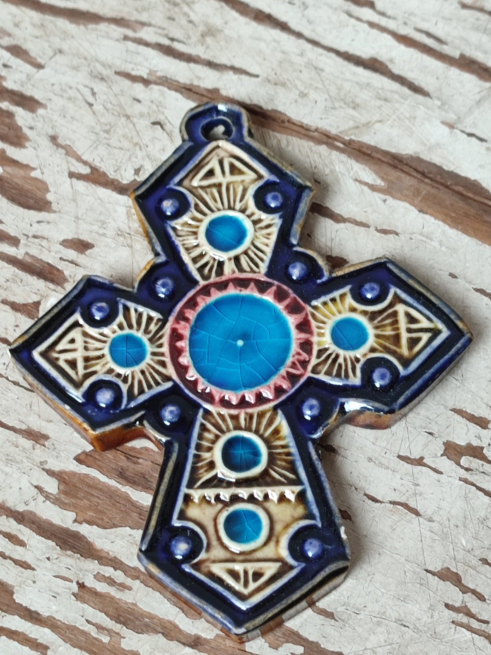 Ceramic Enameled Cross, Vintage 70s, Signed Marjatta and Jean Claude ...