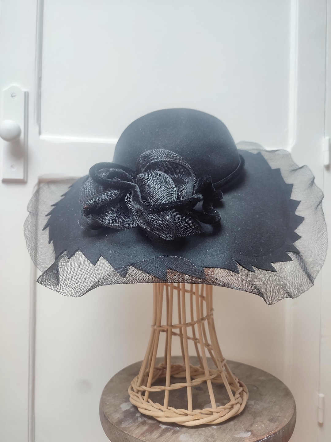 Wide-brimmed Felt and Tulle Hat 50s Vintage - Etsy