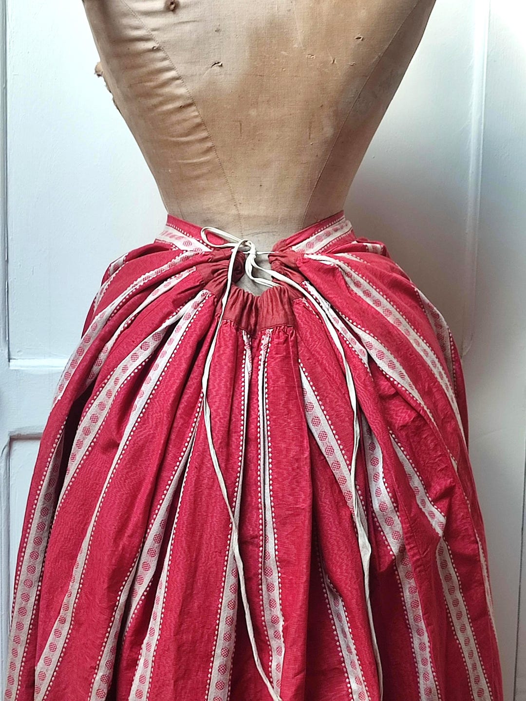Antique Petticoat Red Cotton With Woven Stripes and Dots Pattern ...