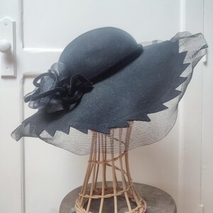 Wide-brimmed Felt and Tulle Hat 50s Vintage - Etsy