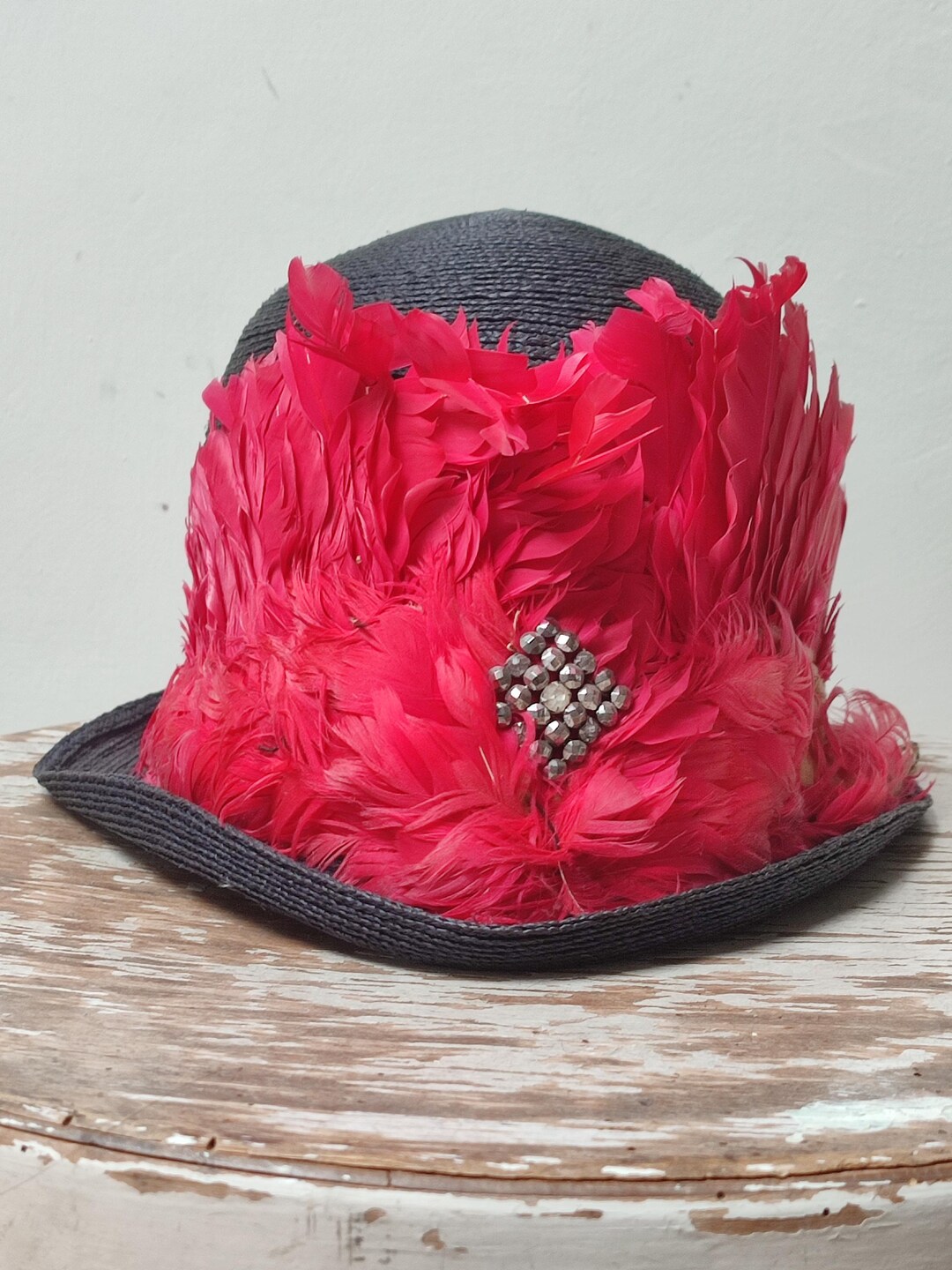 1900 Hat in Braided Straw and Pink Feathers - Etsy