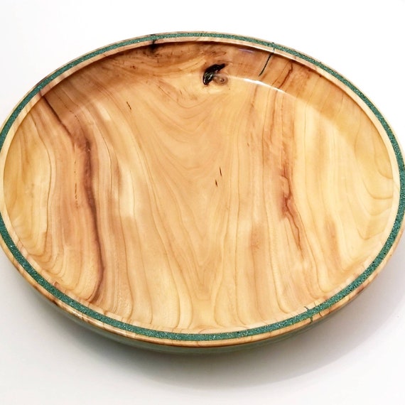 Large Handcrafted Maple Wood Side Wall Platter w/Turquoise | Etsy