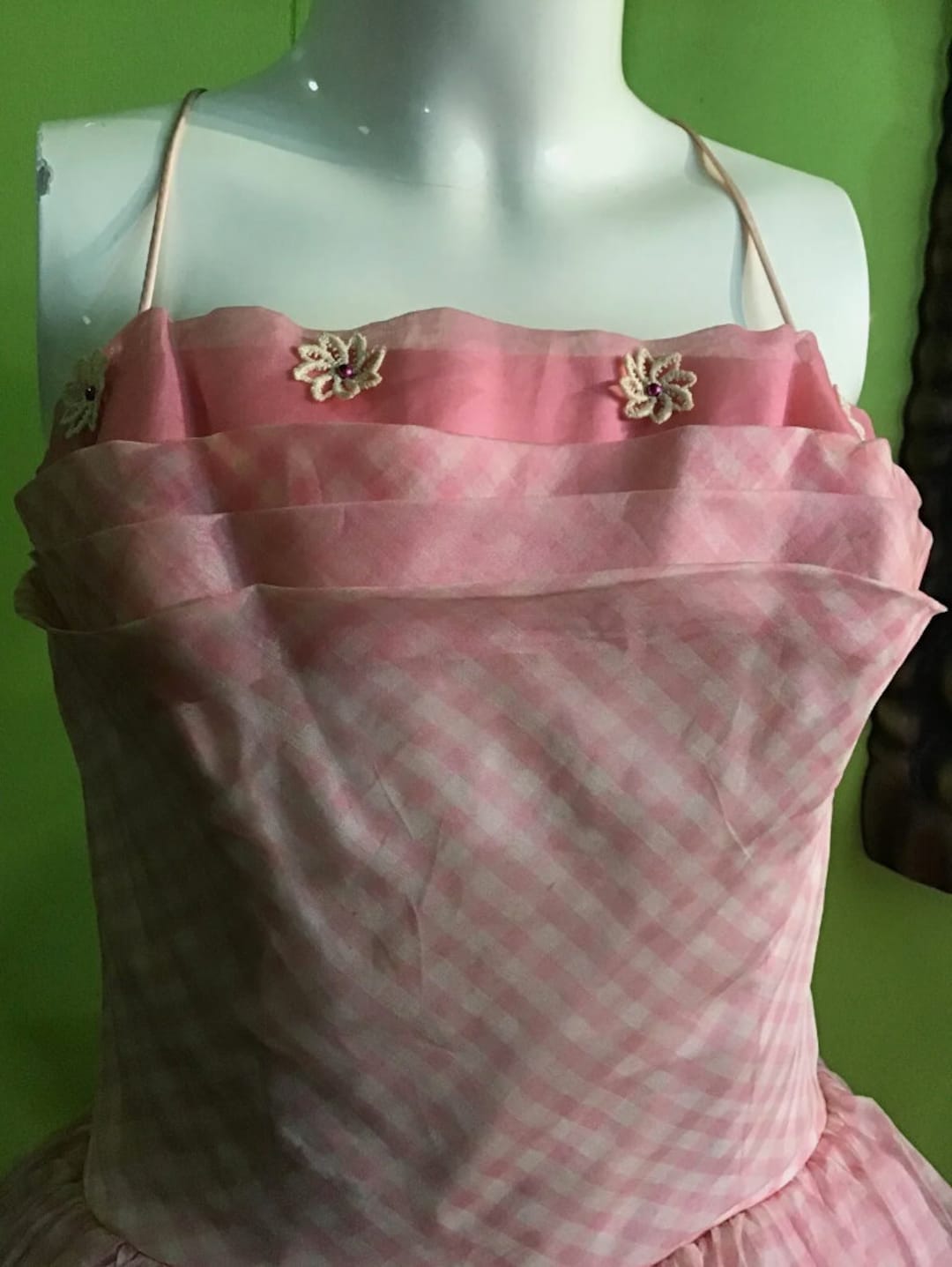 Fabulous 1950s Pink & White Gingham Dress VLV Prom Rockabilly Wedding ...