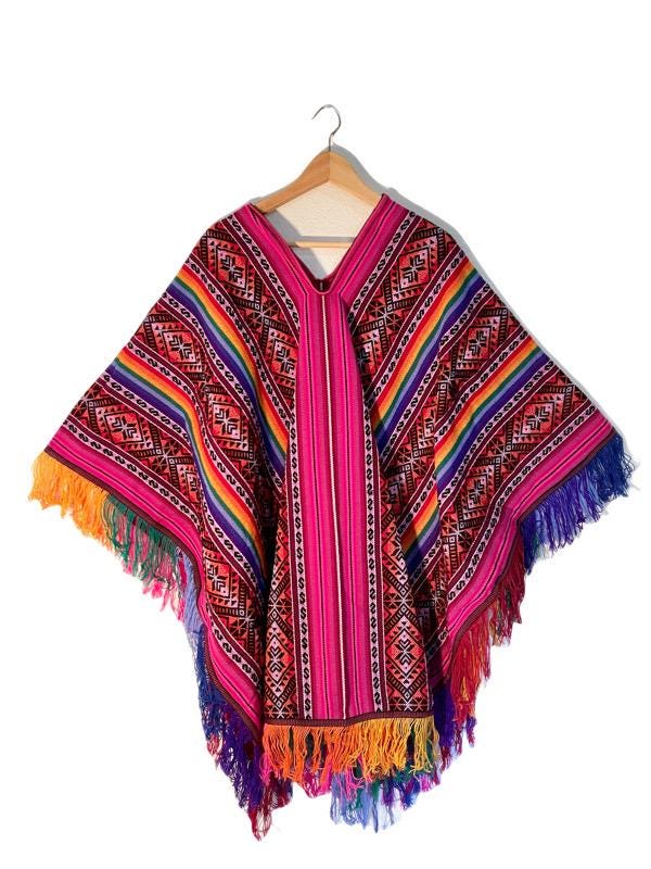 Peruvian Traditional Cusco Wool Blend Poncho , Ethnic Poncho, Unisex ...