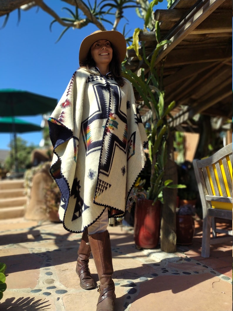 Southwest Style Alpaca Ruana, Poncho, Hooded Cape, Cloak, UNISEX ...