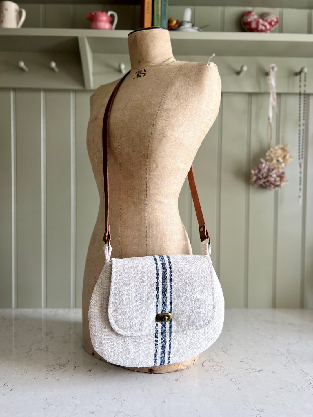 The Pebble Bag Vintage Grain Sack Messenger Bag With Floral - Etsy
