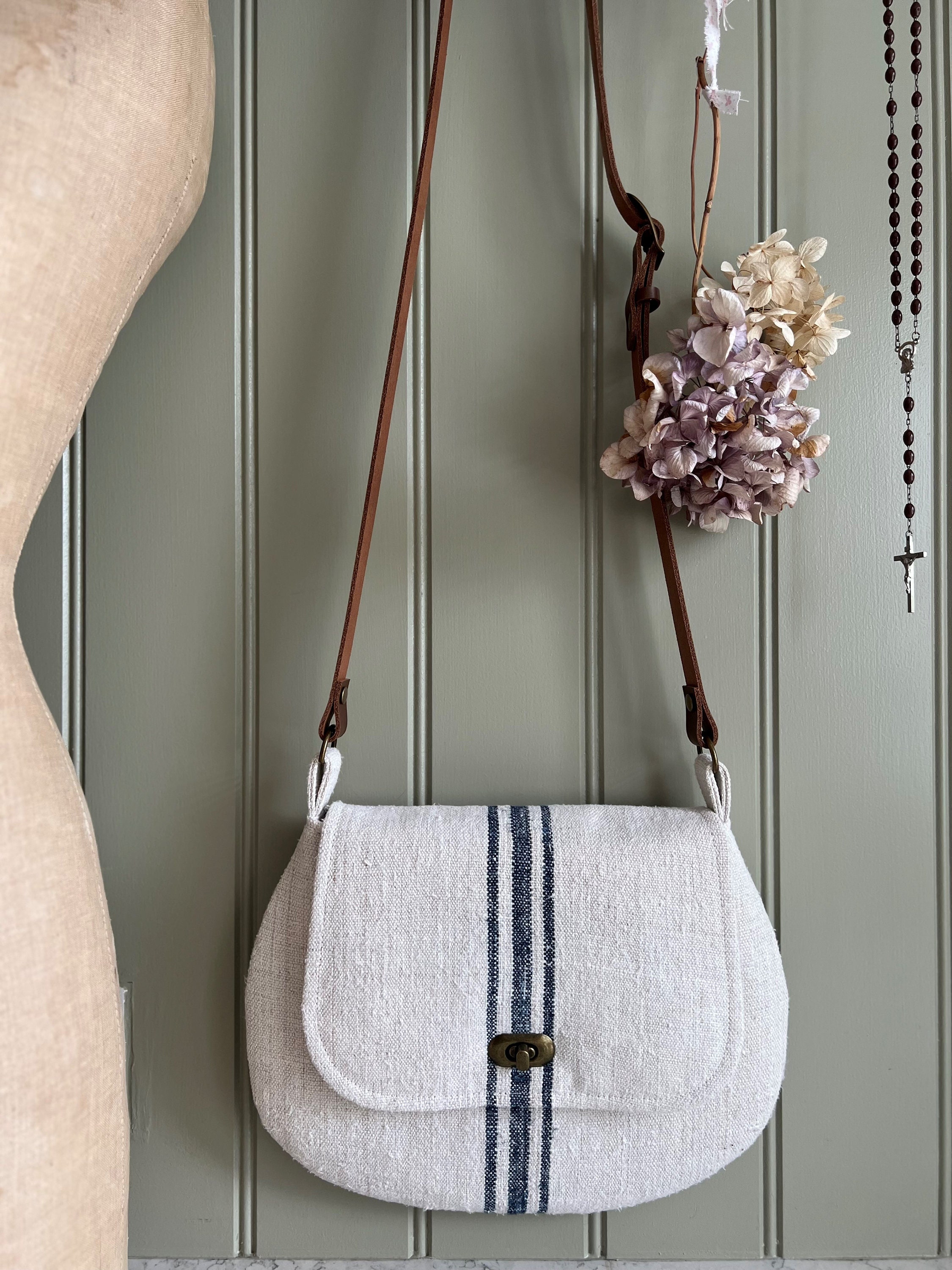 The Pebble Bag Vintage Grain Sack Messenger Bag With Floral Lining and ...